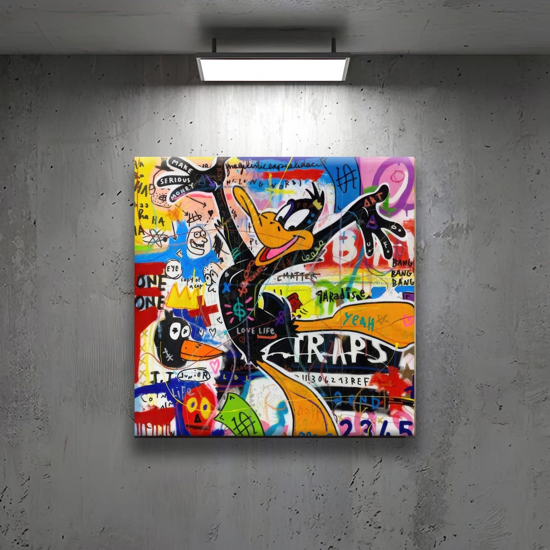 Cartoon Character Banksy Pop Art Canvas Wall Art – Daffy Duck Framed ...