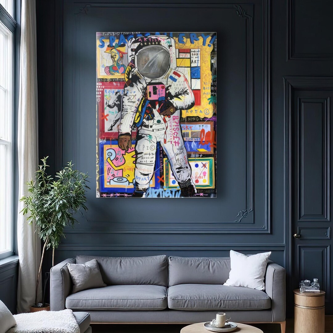 Space Art Banksy Graffiti Canvas Wall Art – Neil Armstrong Framed ...