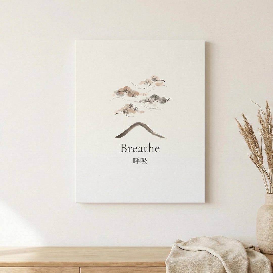 Breathe Canvas Wall Art, Zen Mountain Brushstroke Art, Chinese ...