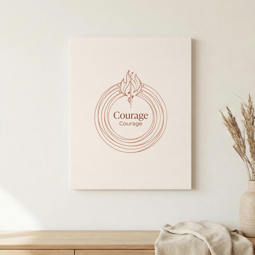 Courage Canvas Wall Art, Flame Medallion Line Art, Bilingual Home Decor ...