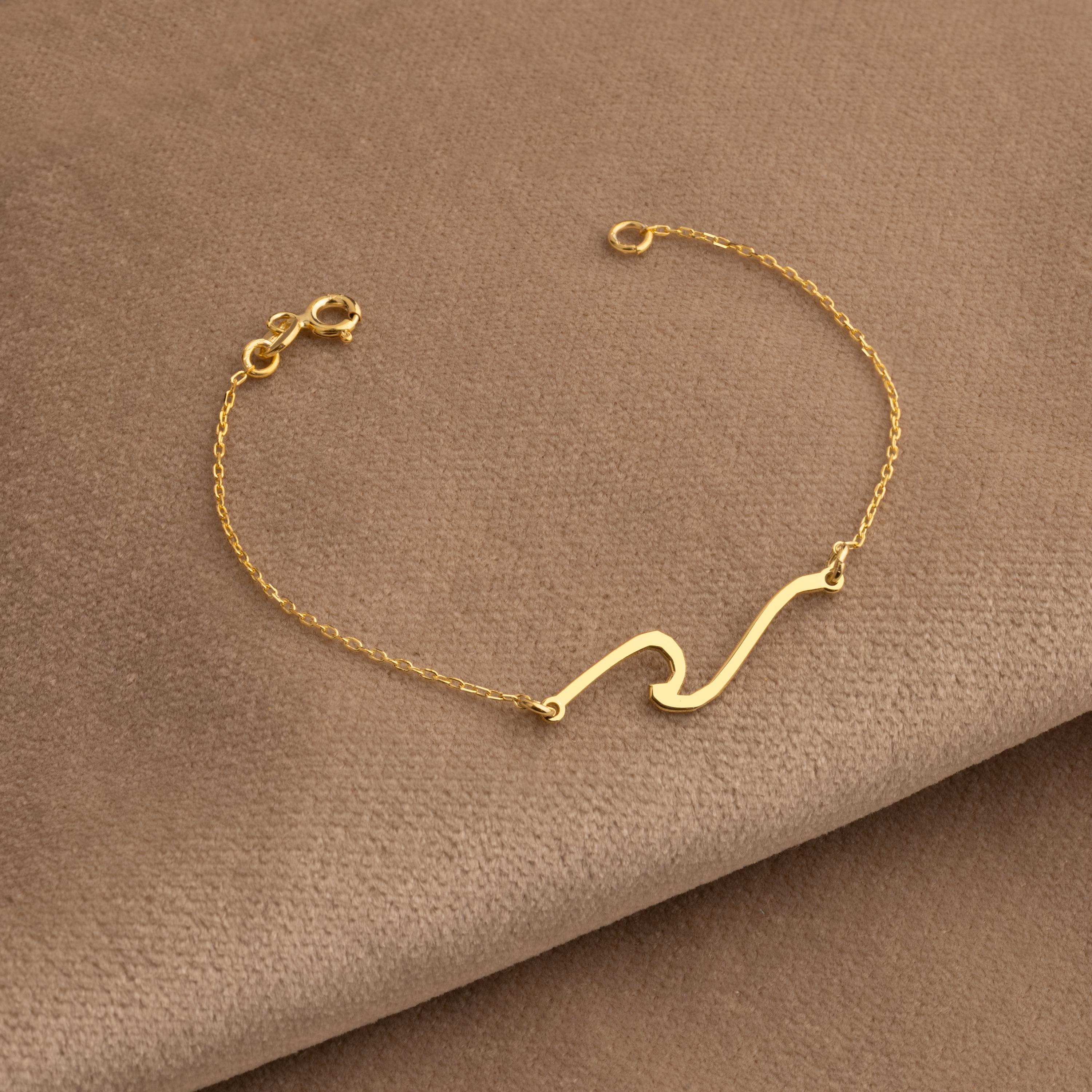 14K Gold Wave Bracelet, Elegant Chain Bracelet, Minimalist Jewelry ...