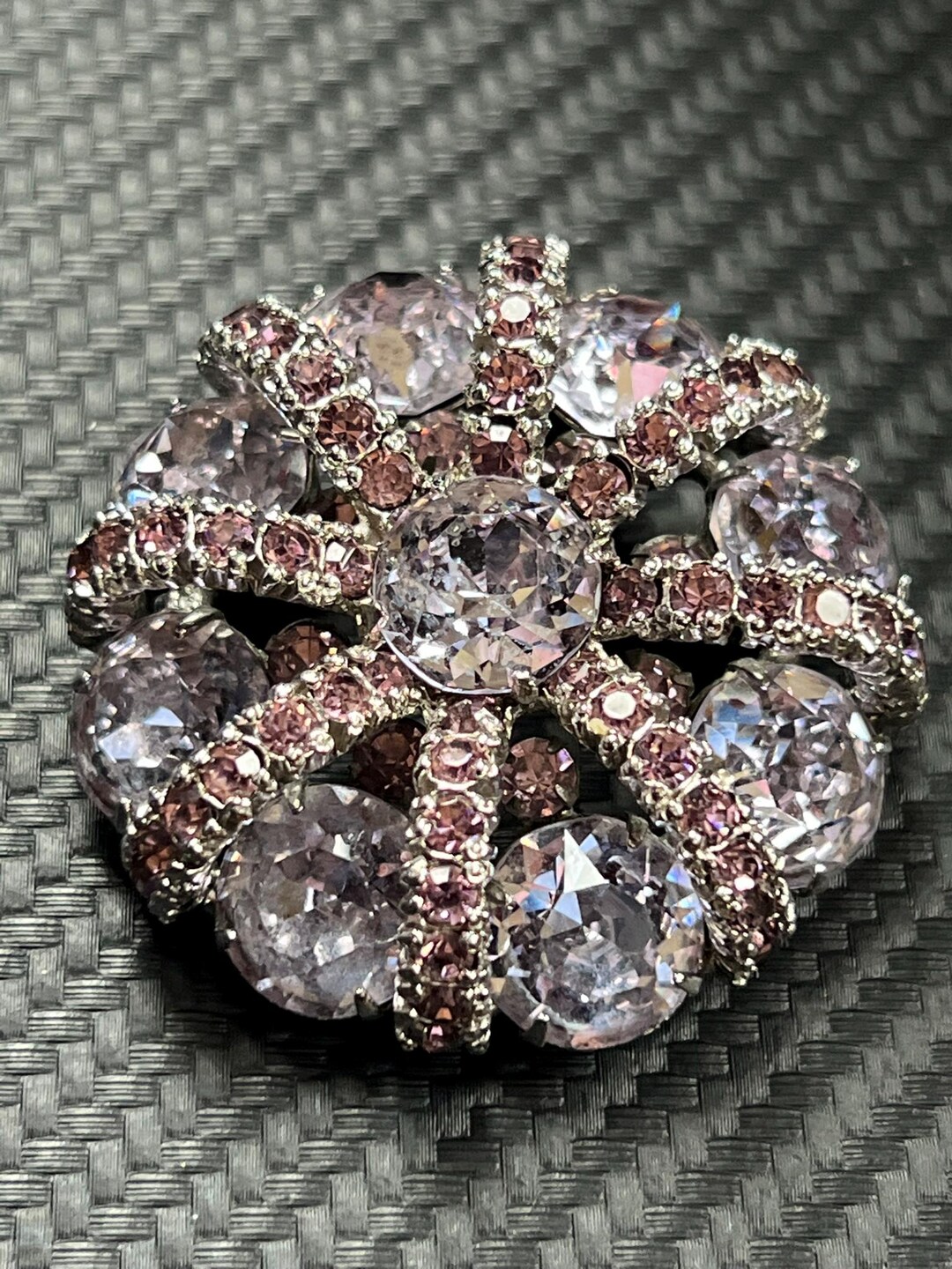 Rare Signed SHERMAN Domed Pale Lavender Pink Austrian Crystal Princess ...