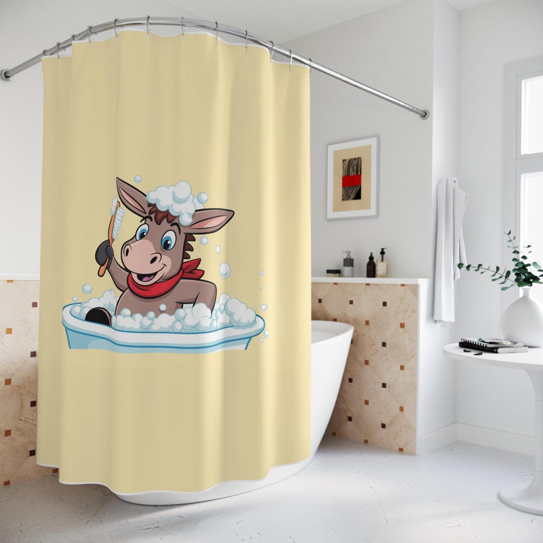 Shower Curtain With Arthur the Donkey - Yellow - Playful Bathroom ...
