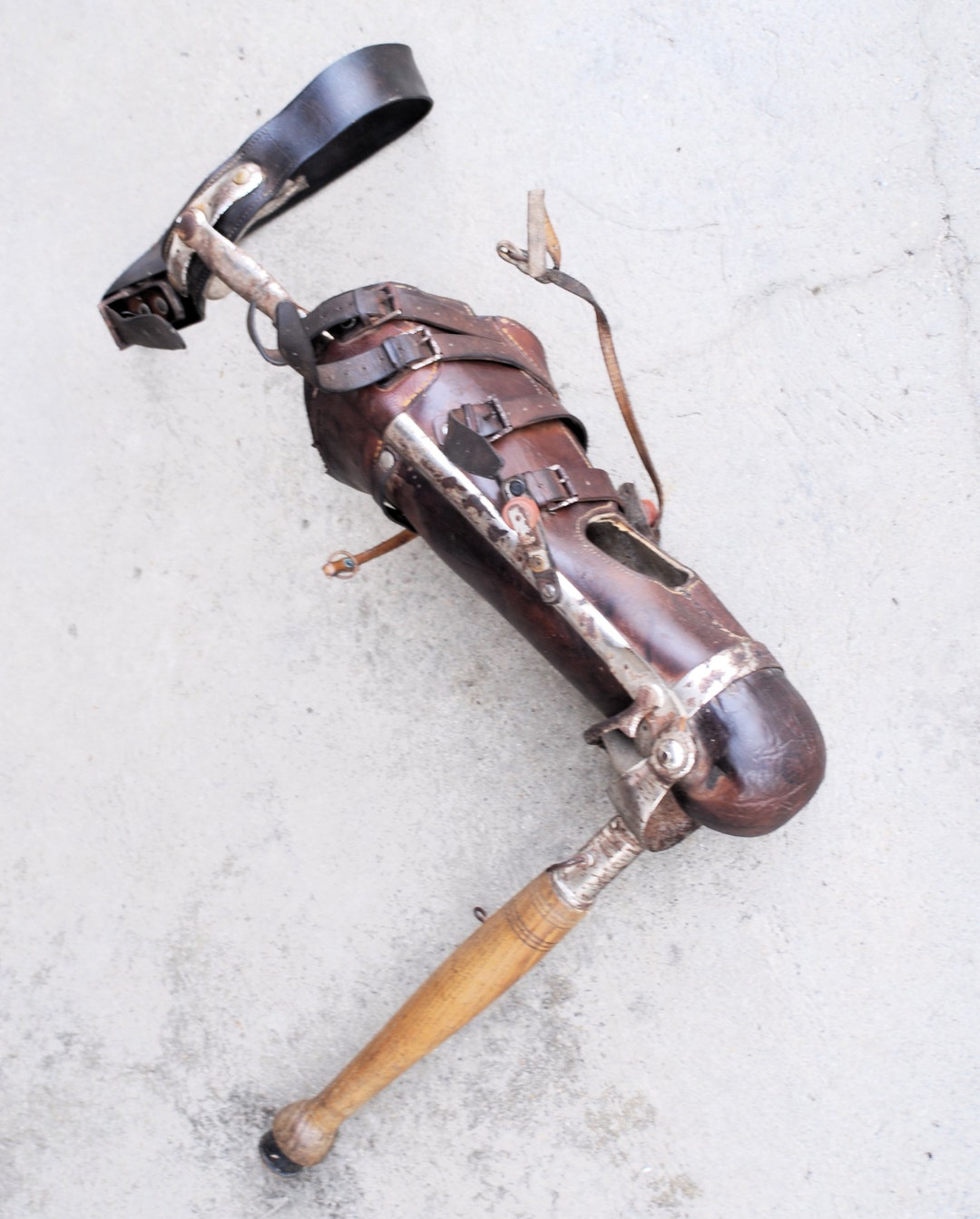 Very Rare Vintage Prosthetic Leg Pegleg Peg Leg Steel Wood Leather ...