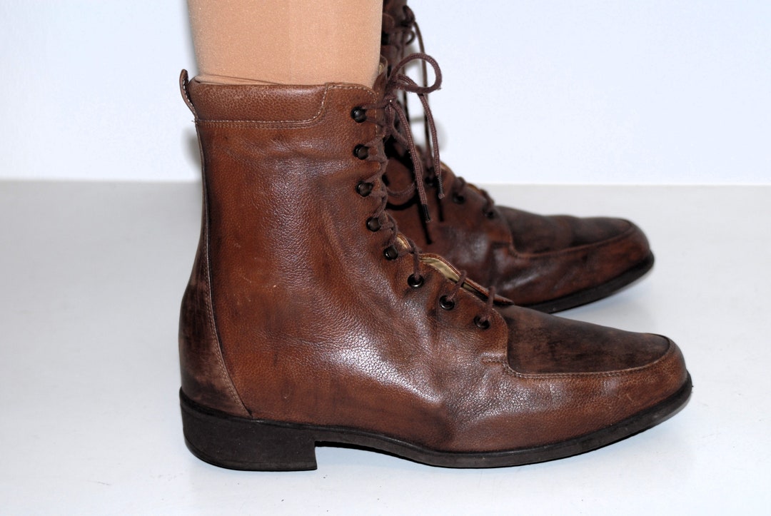 Very Stiff Rigid Vintage Mens Mid Brown Orthopedic Shoes Boots Polio