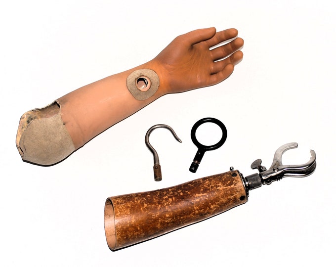 Rare Vintage Set Mens Left Prosthetic Arm Work Tool and Cosmetical Hand ...