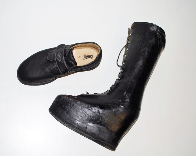 Rare Stiff Heavy and Bulky Black Orthopedic Shoe Boot Left Polio Brace ...