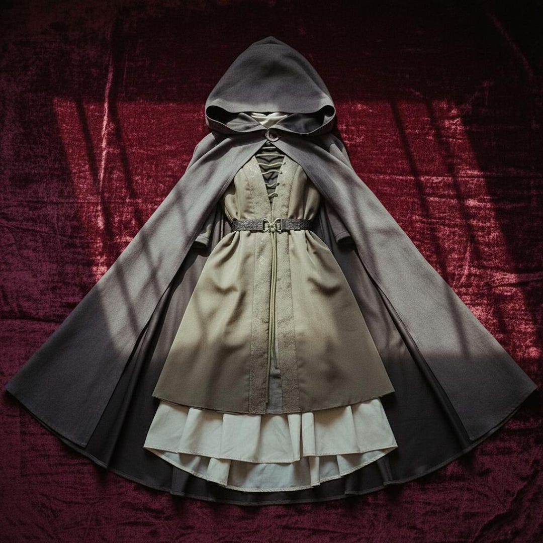 Melina Cosplay Costume Set With Dark Hooded Cloak and Green Tunic ...