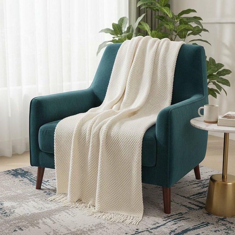 Textured Knit Tassel Throw Blanket, Boho Waffle Weave Sofa Decor - Etsy ...