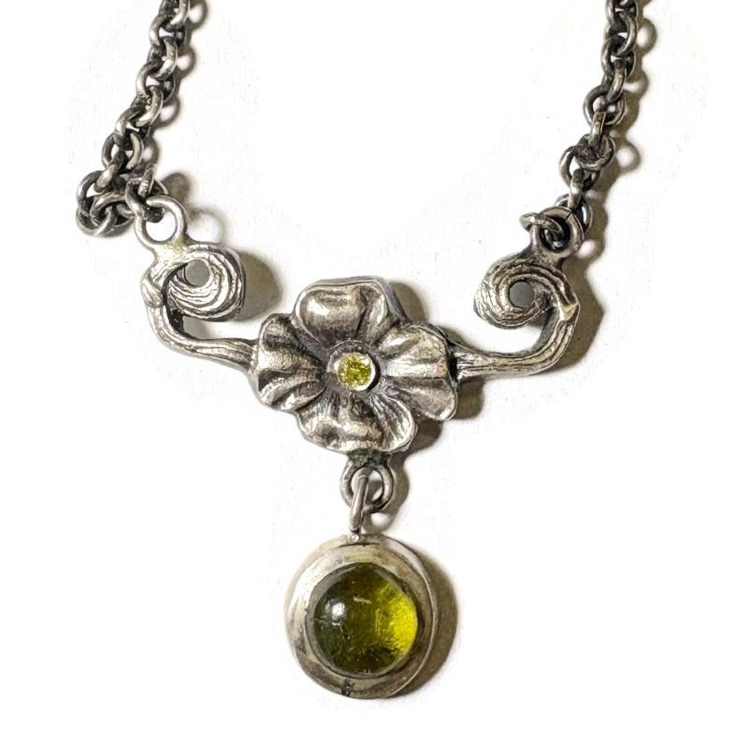 Floral Pendant W/ Green Stones - Etsy