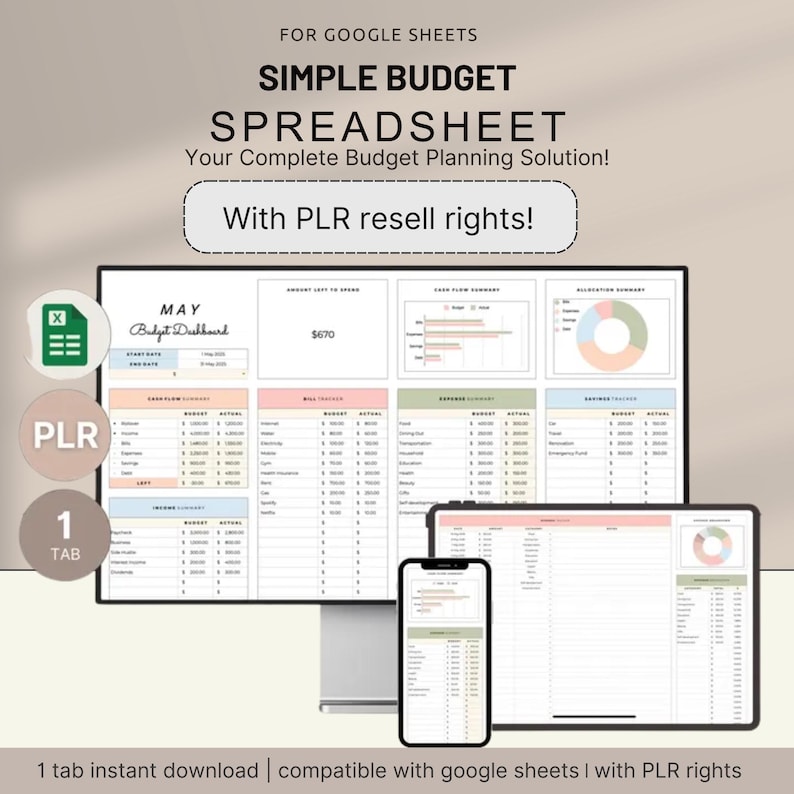 PLR Budget Spreadsheet, PLR Digital Products, PLR Templates, Google ...