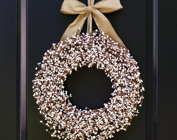Cream Berry Wreath - Farmhouse Decor - Farmhouse Wreath - Choose Bow - Etsy