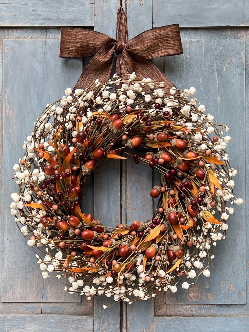 Fall Wreath Acorn Wreath Autumn Door Decor Choose Bow - Etsy