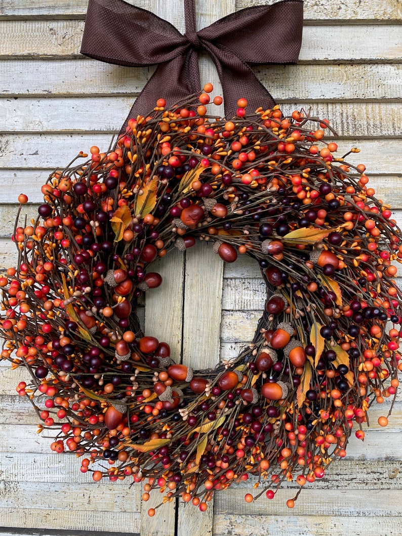Fall Wreath Acorn Wreath Autumn Door Decor Choose Bow | Etsy