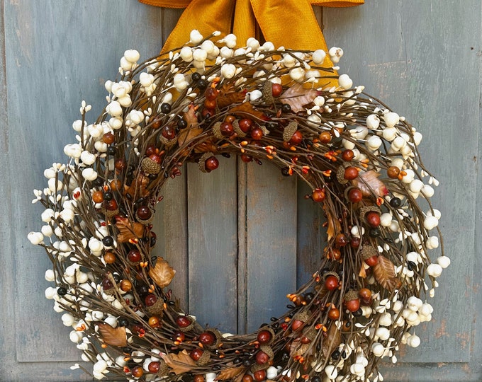 Fall Wreath Acorn Wreath Autumn Door Decor Choose Bow - Etsy