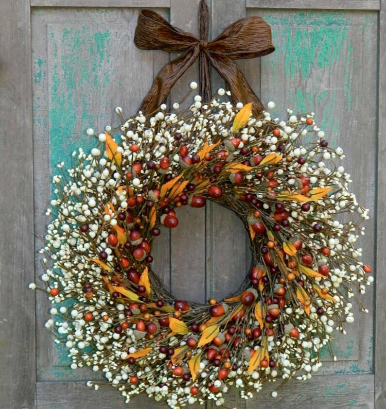 Fall Wreath Acorn Wreath Autumn Door Decor Choose Bow | Etsy