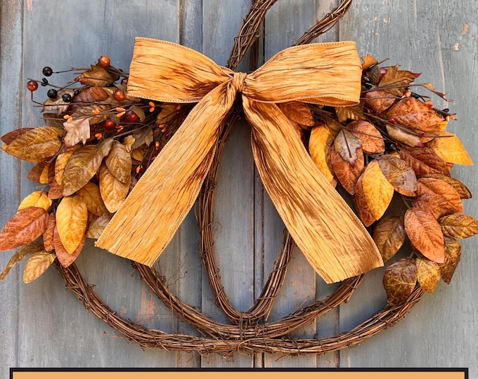 Extra Large 32x26 Fall Greenery Wreath With Pumpkin Orange and Creamy ...