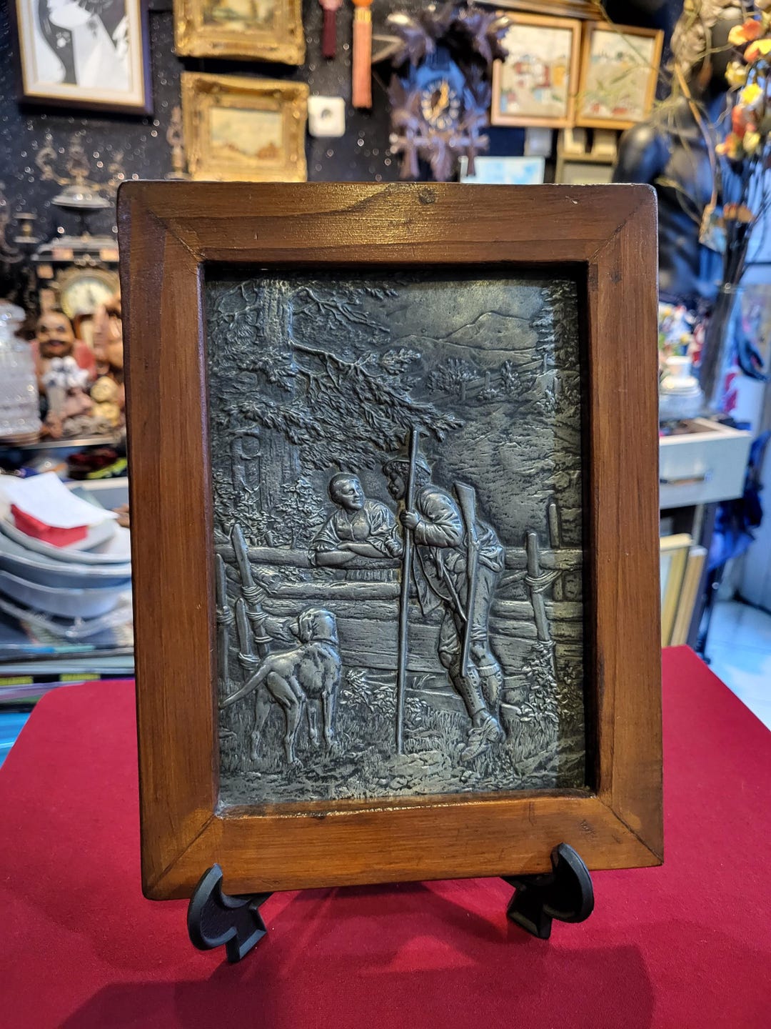 Vintage Framed Metal Relief Wall Art – Mid Century European Rustic Farm ...