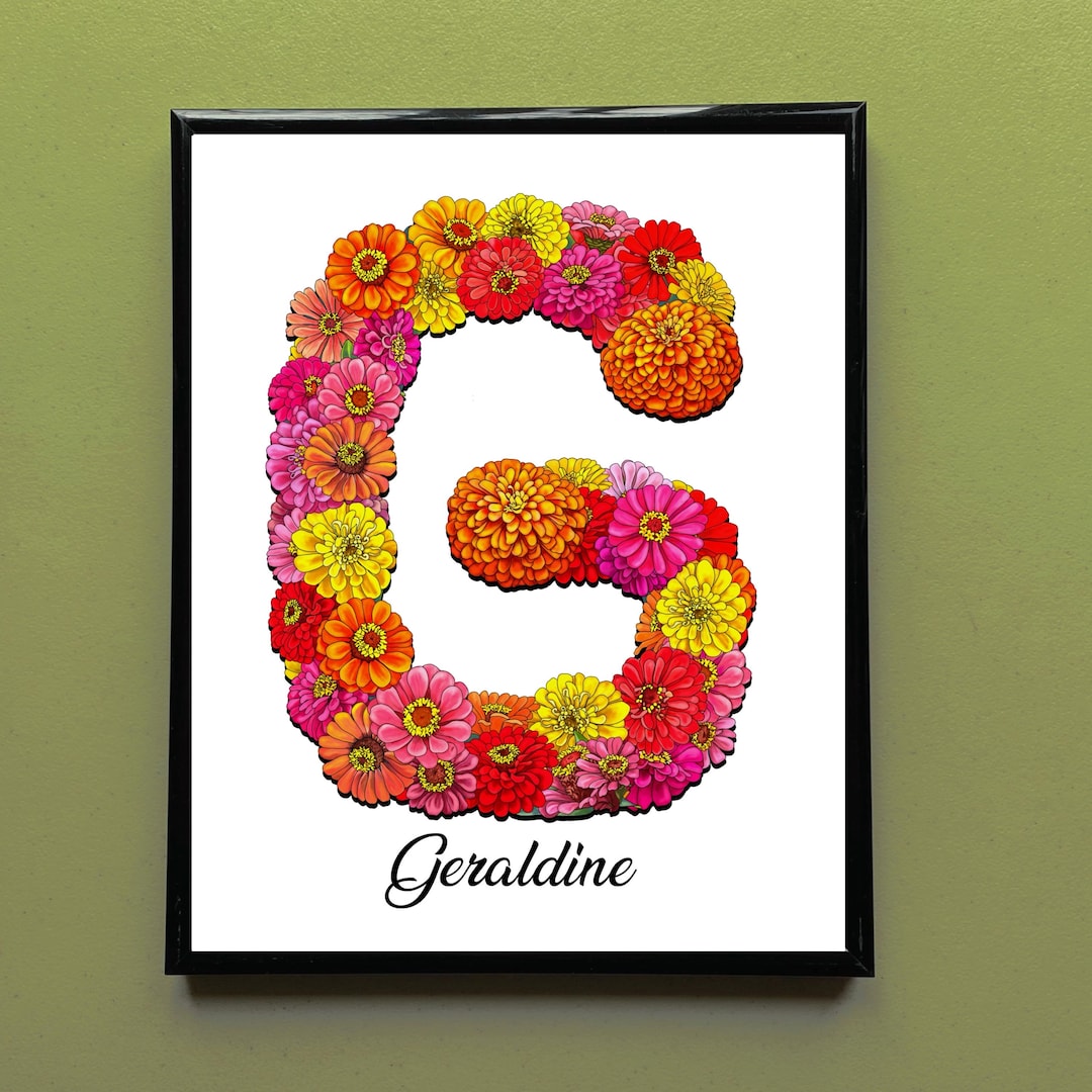 Floral Letter G Print, Personalized Name Poster 8x10”, Botanical ...