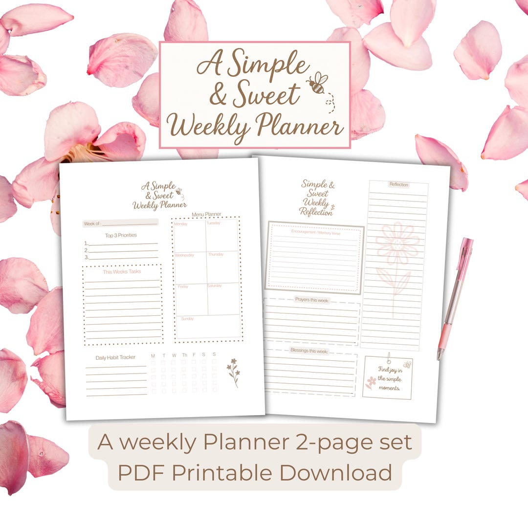 Simple and Sweet Weekly Planner Printable | 2-page Weekly Organizer and ...