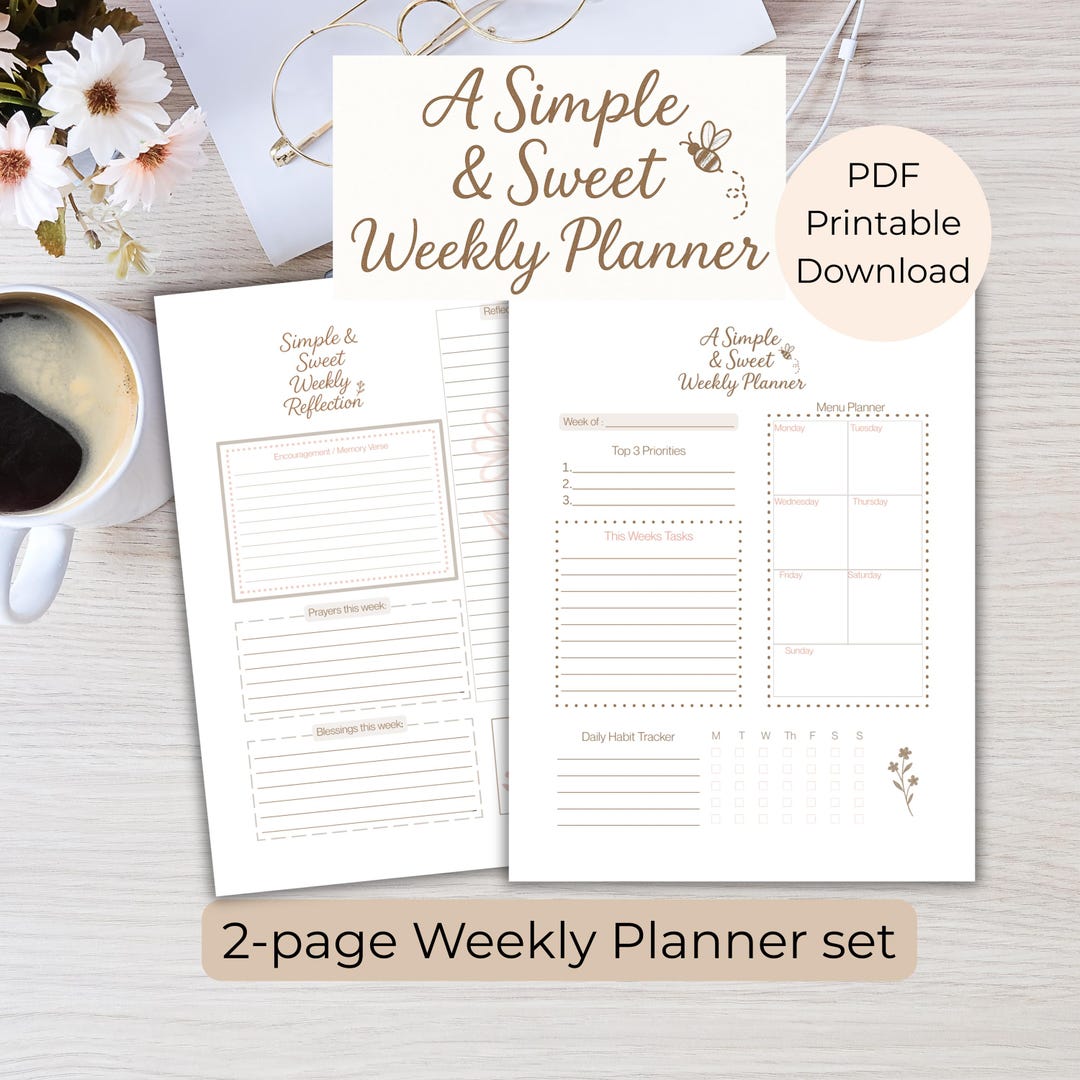 Simple & Sweet Weekly Planner Printable | 2-page Weekly Organizer ...