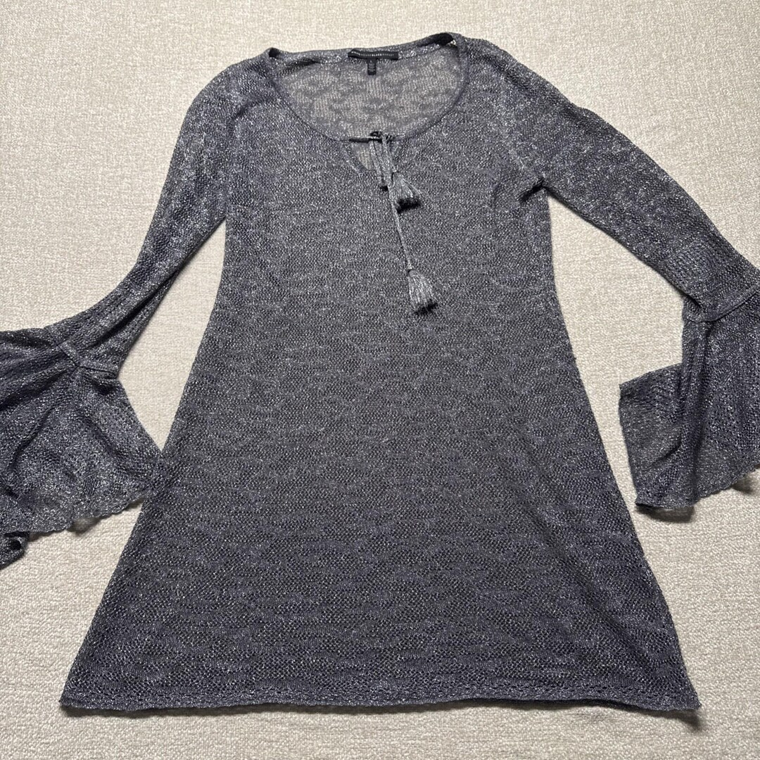 WHBM Gray With Silver Shimmer Bell Cuff/sleeve Scoop Neck Blouse Size L ...