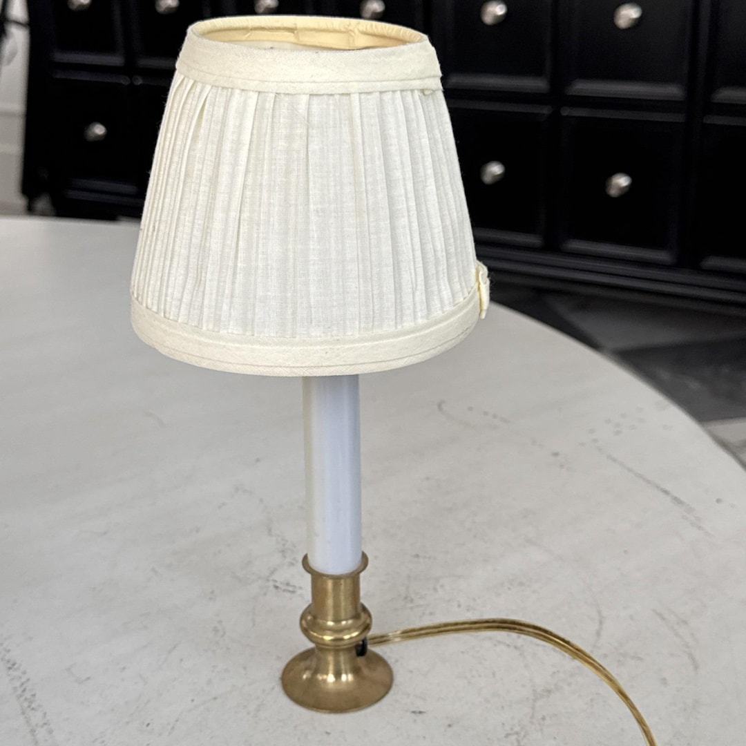 Vintage Brass Candlestick Table Lamp Small Accent Light W/ Cord & Shade ...