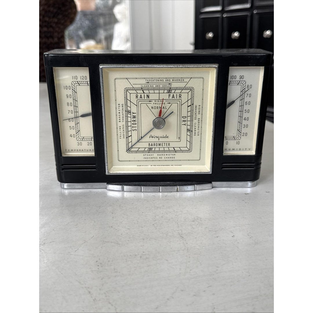 VINTAGE Art Deco AIRGUIDE Desktop Barometer Weather Station Thermometer ...