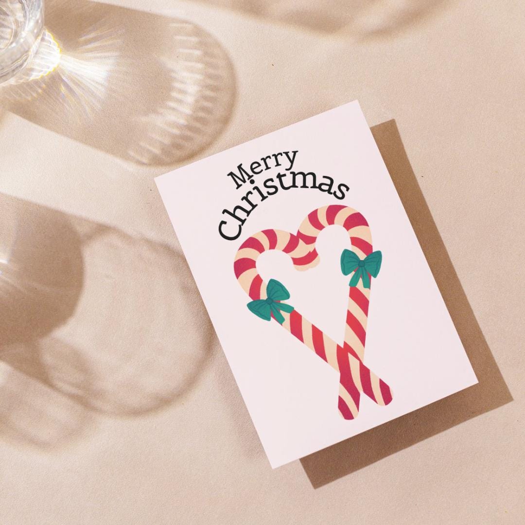 Editable Christmas Greeting Card Template | Candy Cane Heart Holiday ...