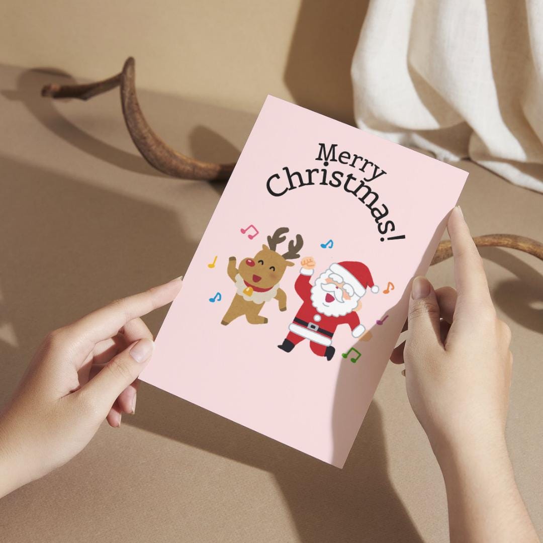 Editable Christmas Greeting Card Template | Dancing Santa & Reindeer ...