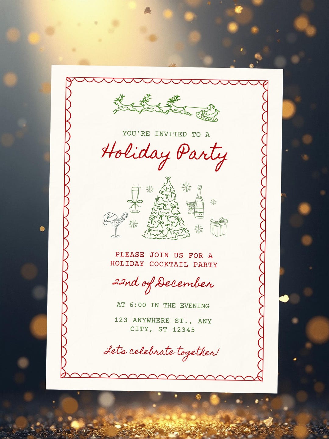 Custom Holiday Party Invitation Template – Editable – Modern Holiday ...