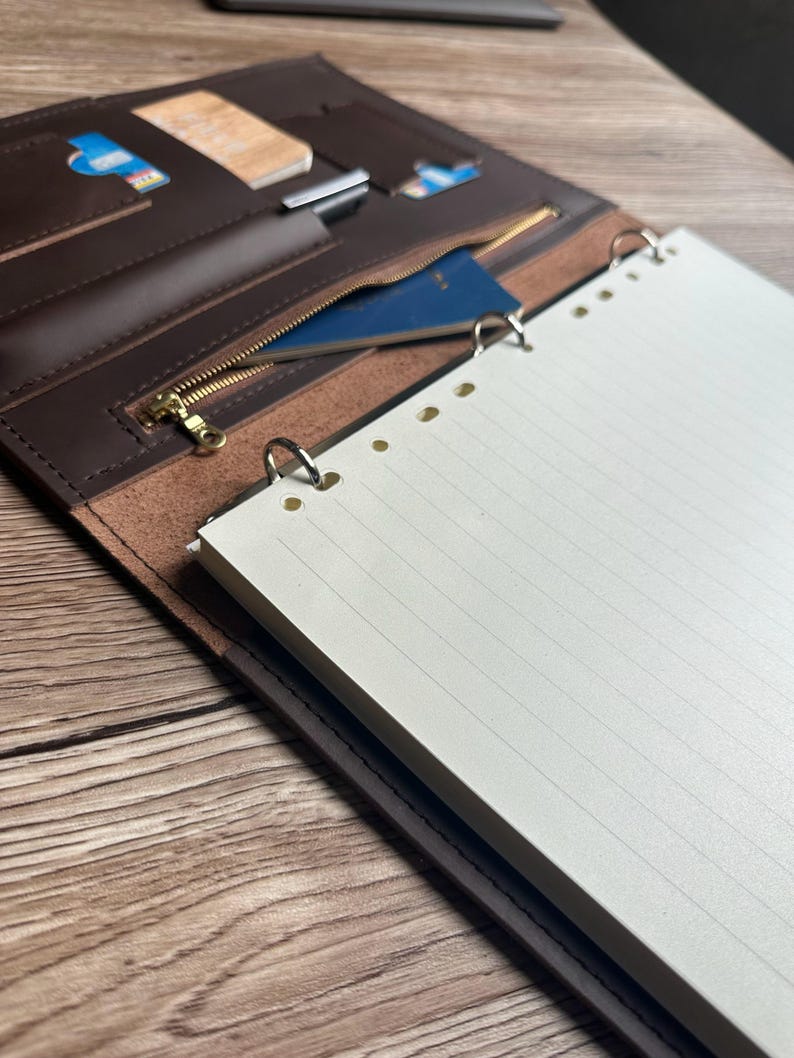 Leather Folder Binder Custom Portfolio Case Zippered Office Supplies A4 ...