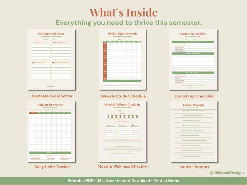 Student Wellness Planner Printable | Study Planner PDF | Habit Tracker ...