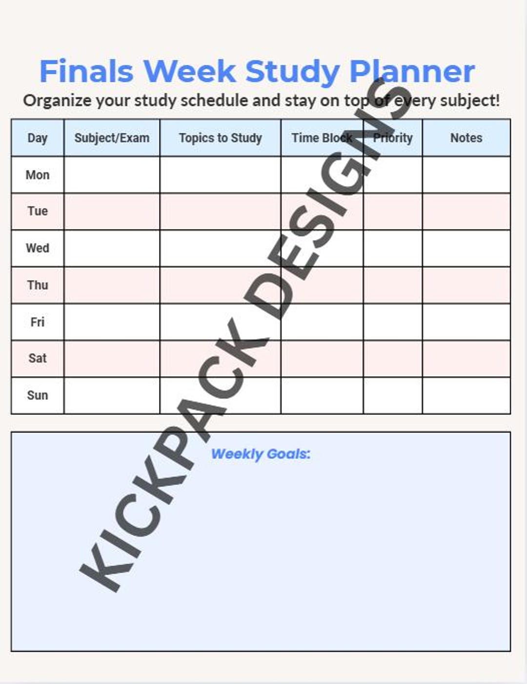 Finals Week Study Planner | Adhd-friendly Student Schedule (PDF ...