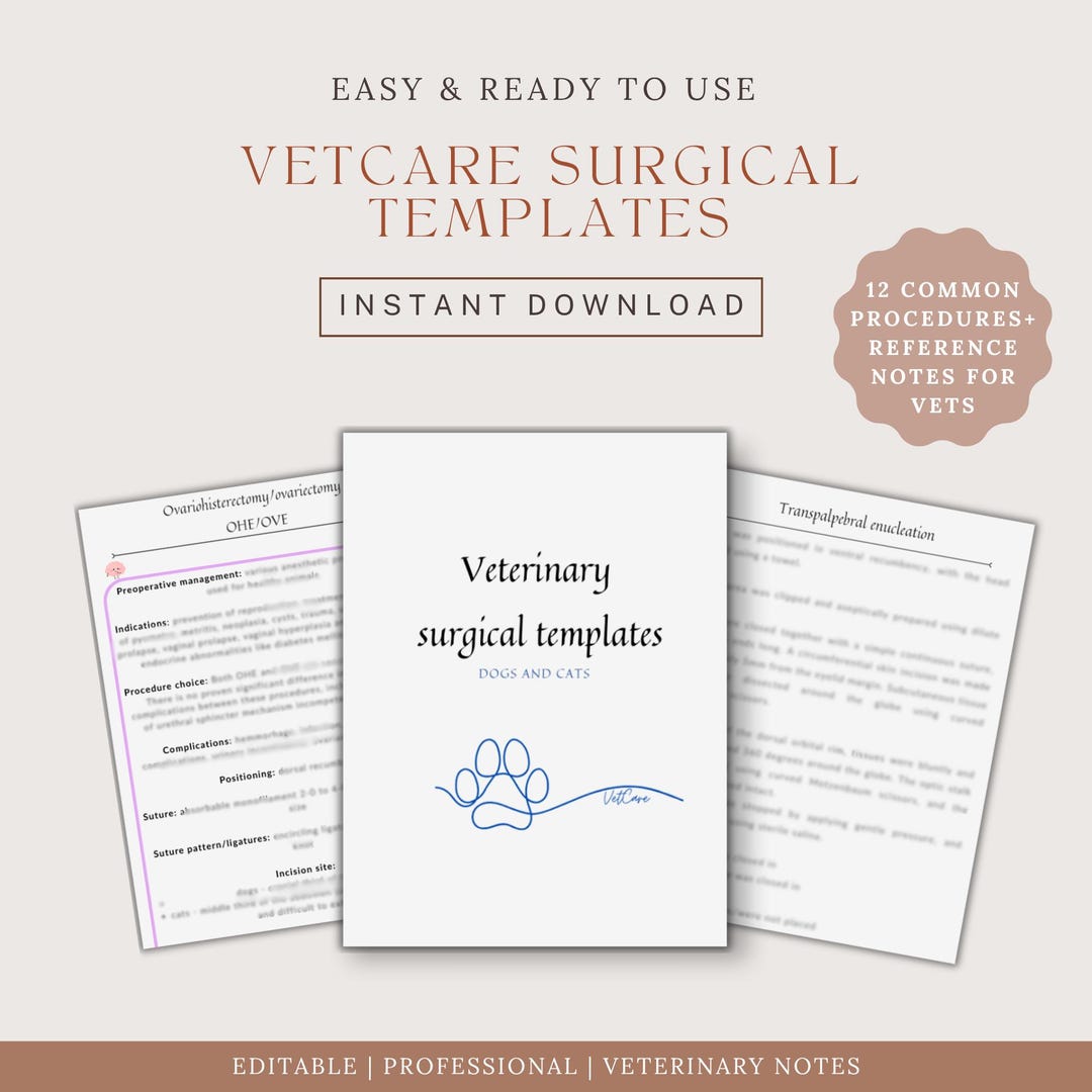 Veterinary Surgical Templates PDF | Vet Reference Guides & Copy-paste ...
