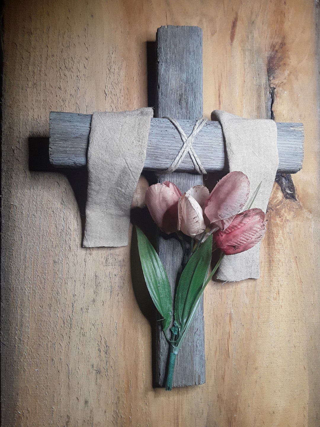 Cross With Tulips Primitive Grungy - Etsy