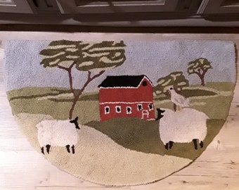 Early American Floorcloth Area Rug. Primitive Floor Cloth. Pineapple ...