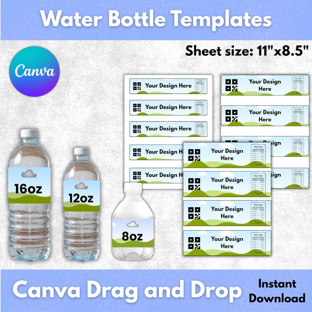 8oz 12oz 16oz Water Bottle Label Template Bundle, Water Bottle Sticker ...