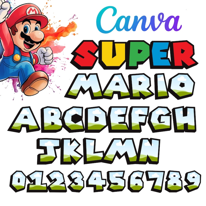 Super Mario Font Canva Template , Mario Bros Typography, Super Mario ...