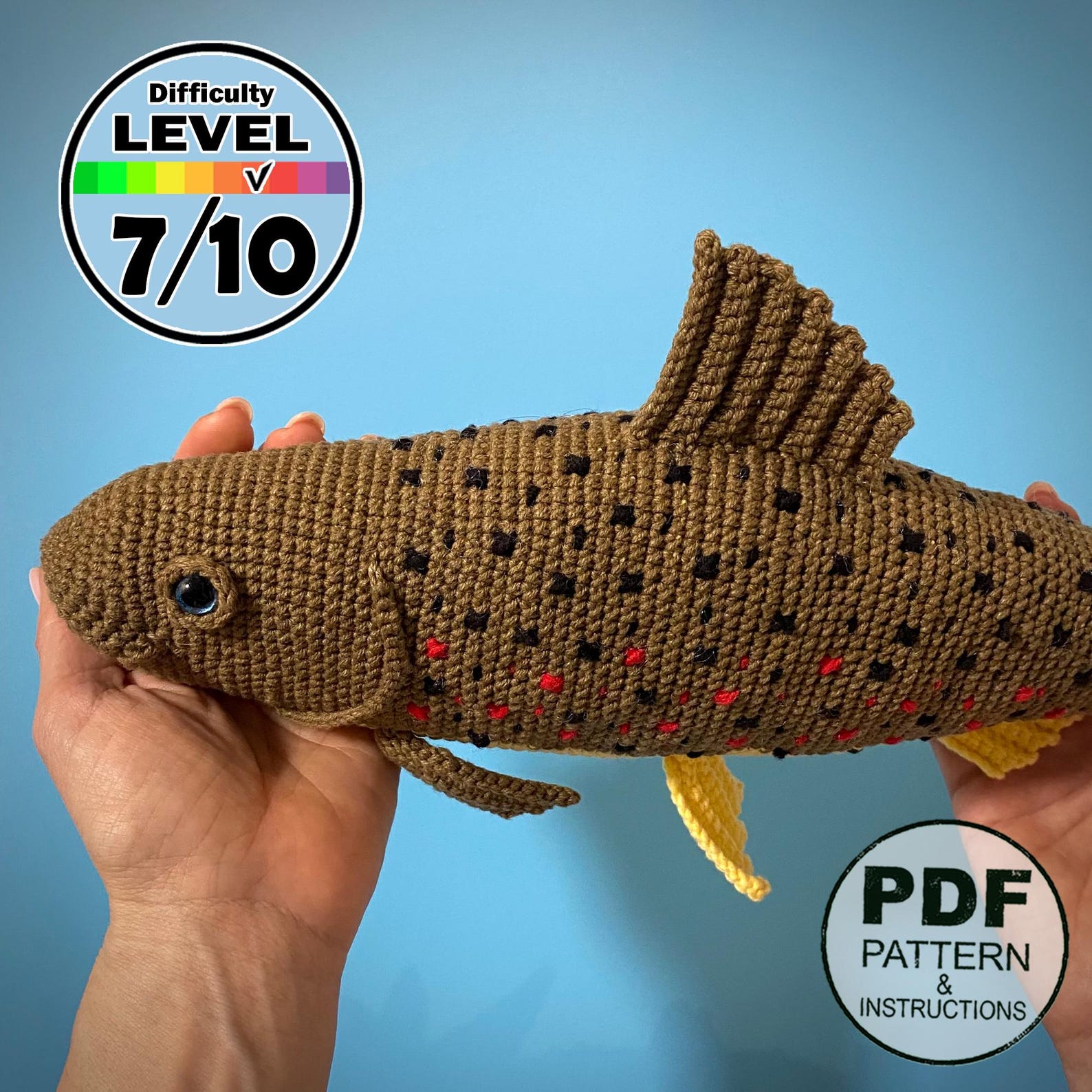 Fish Crochet Pattern PDF. Brown Trout. Realistic Fish Amigurumi ...