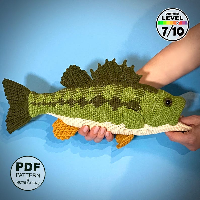 Fish Crochet Pattern PDF. Largemouth Bass. Realistic Amigurumi. Fishing ...
