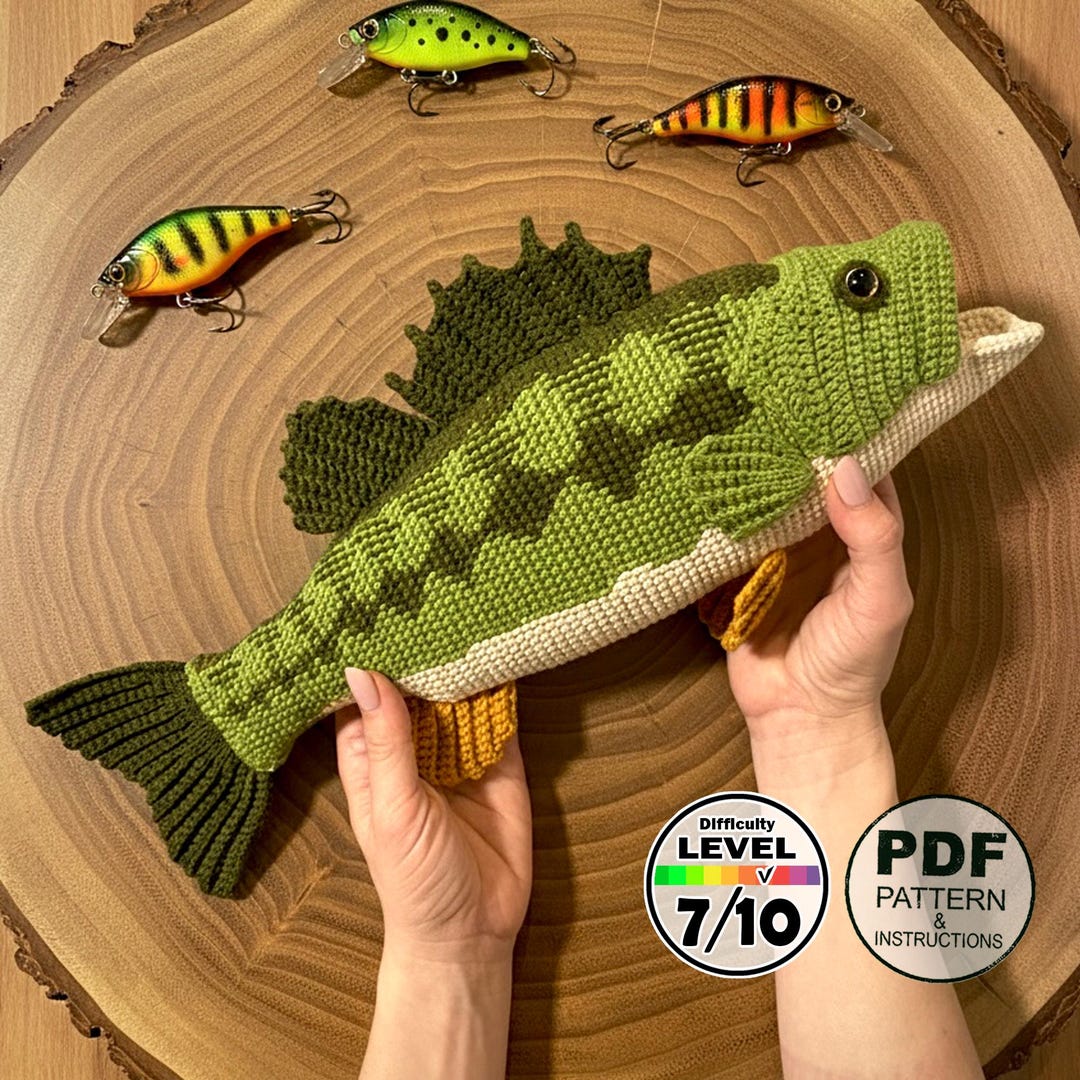 Fish Crochet Pattern PDF. Largemouth Bass. Realistic Amigurumi. Fishing ...