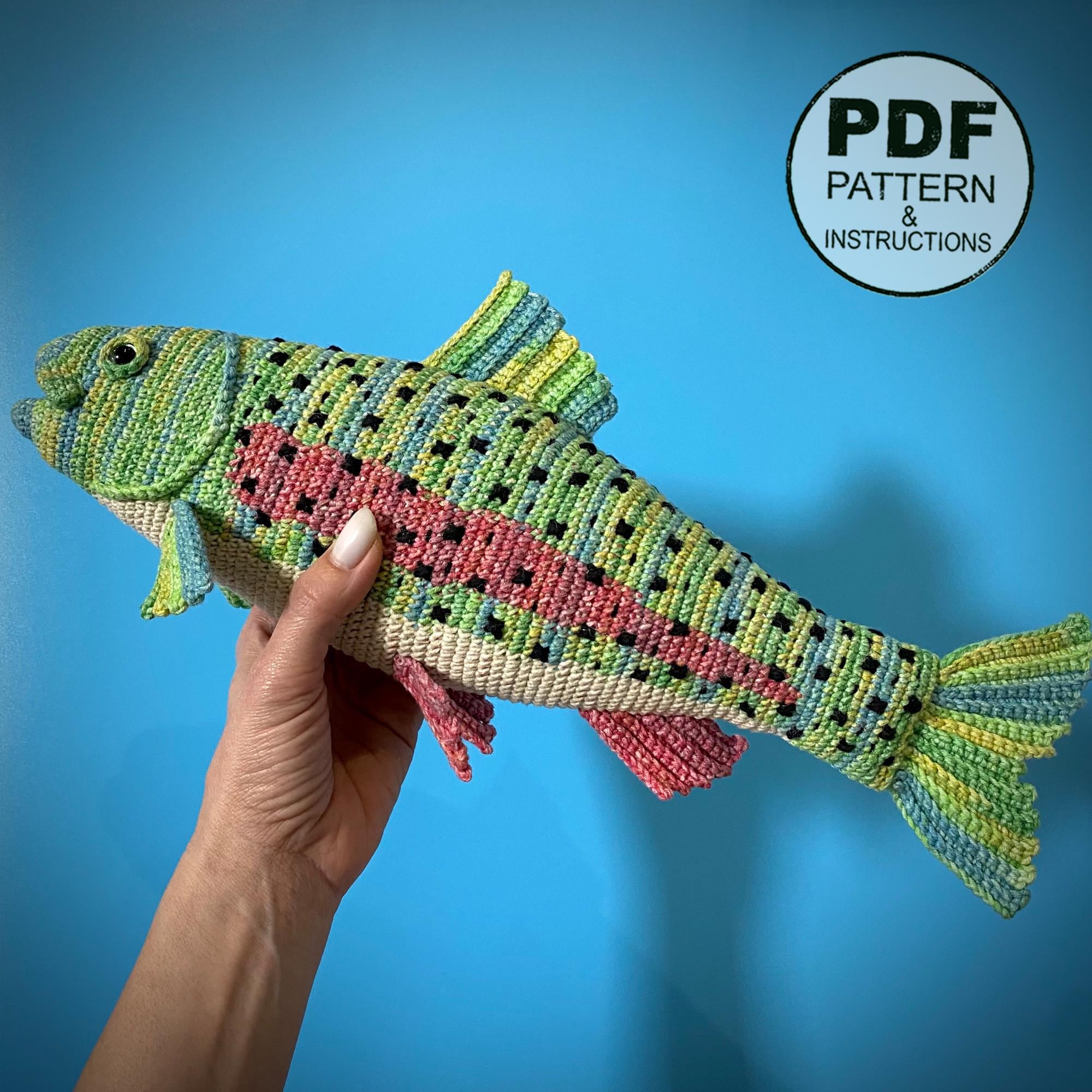 Fish Crochet Pattern PDF. Rainbow Trout. Realistic Fish Amigurumi. Fly ...