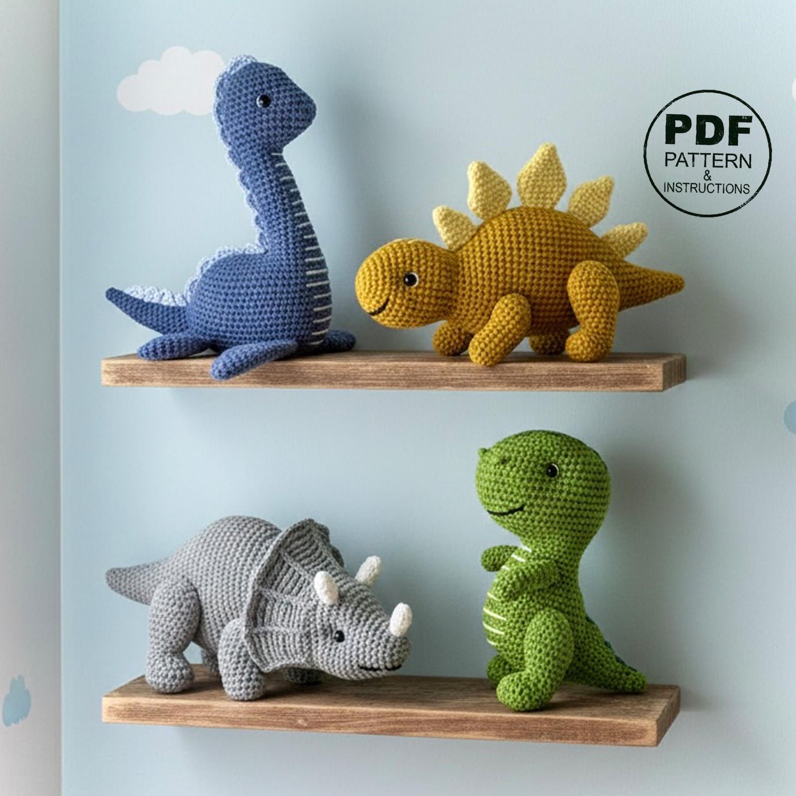 Dinosaurs Crochet Pattern PDF. Dino SET. (t-rex, Triceratops ...