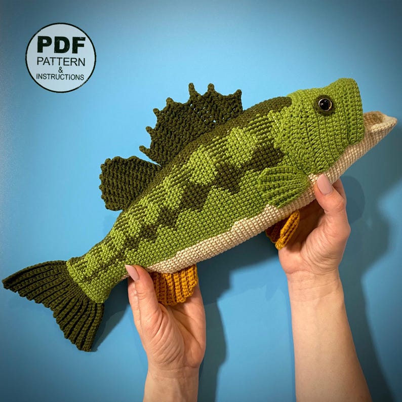 Fish Crochet Pattern PDF. Largemouth Bass. Realistic Amigurumi. Fishing ...