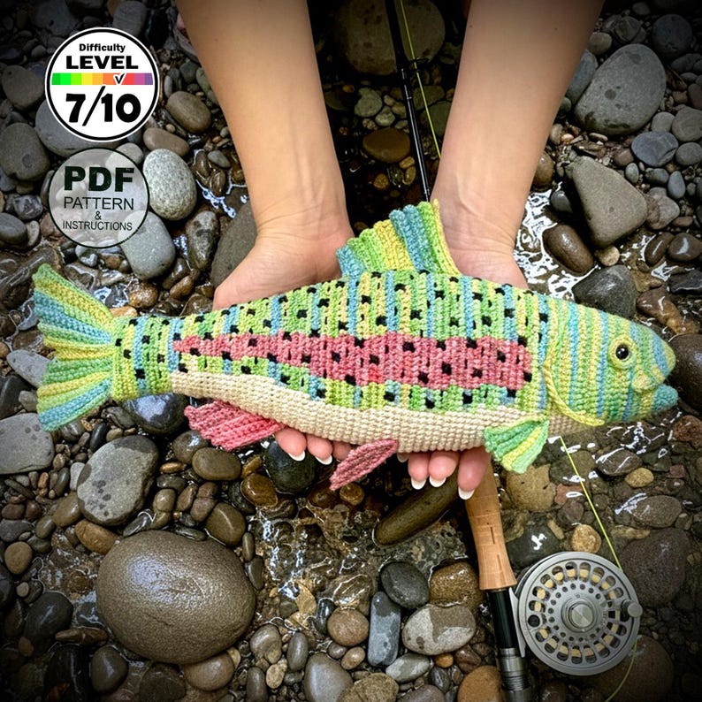 Fish Crochet Pattern PDF. Rainbow Trout. Realistic Fish Amigurumi. Fly ...