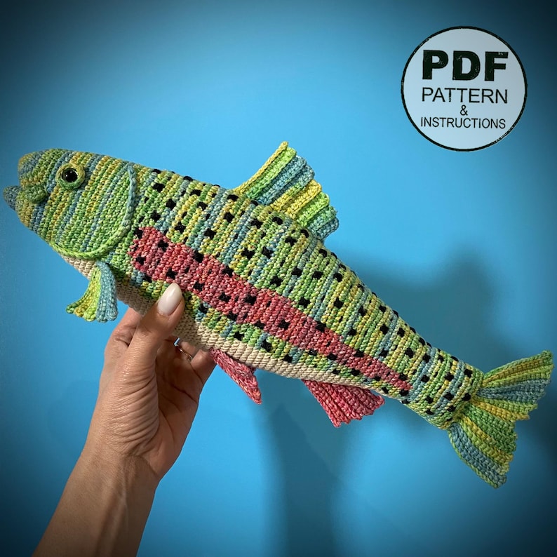 Fish Crochet Pattern PDF. Rainbow Trout. Realistic Fish Amigurumi. Fly ...