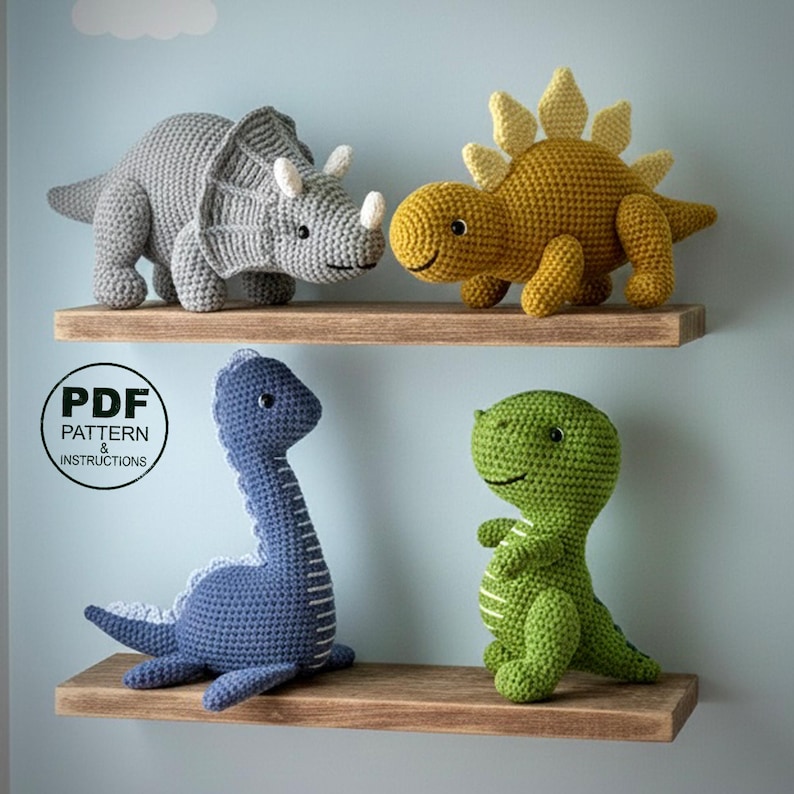 Dinosaurs Crochet Pattern PDF. Dino SET. (t-rex, Triceratops ...