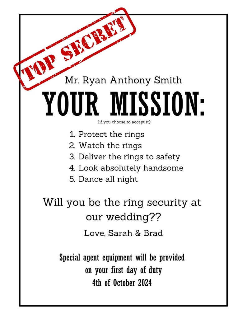 Ring Security Proposal Letter/ Wedding Party Proposal - Etsy