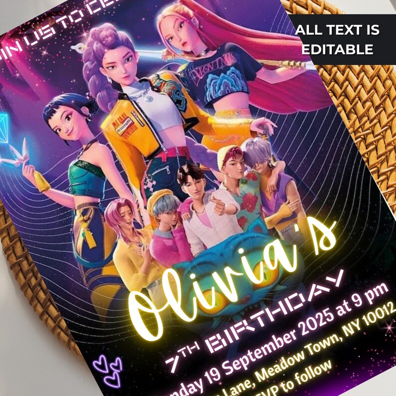 Kpop Demon Hunters Birthday Invitation Template Editable Canva Template ...